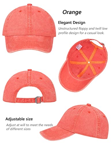 3 Pack Vintage Washed Adjustable Cotton Baseball Caps Men and Women, Unstructured Low Profile Plain Classic Dad Hat Black ArmyGreen Orange