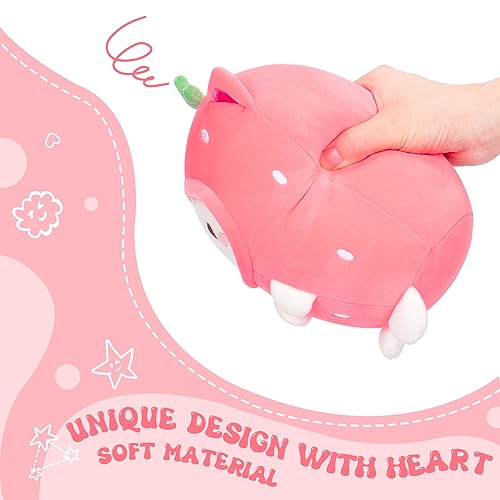 AIXINI Cute Strawberry Cat Plush Pillow 8" Kitten Stuffed Animal, Soft Kawaii Cat Plushie with Strawberry Outfit Costume Gift for Kids