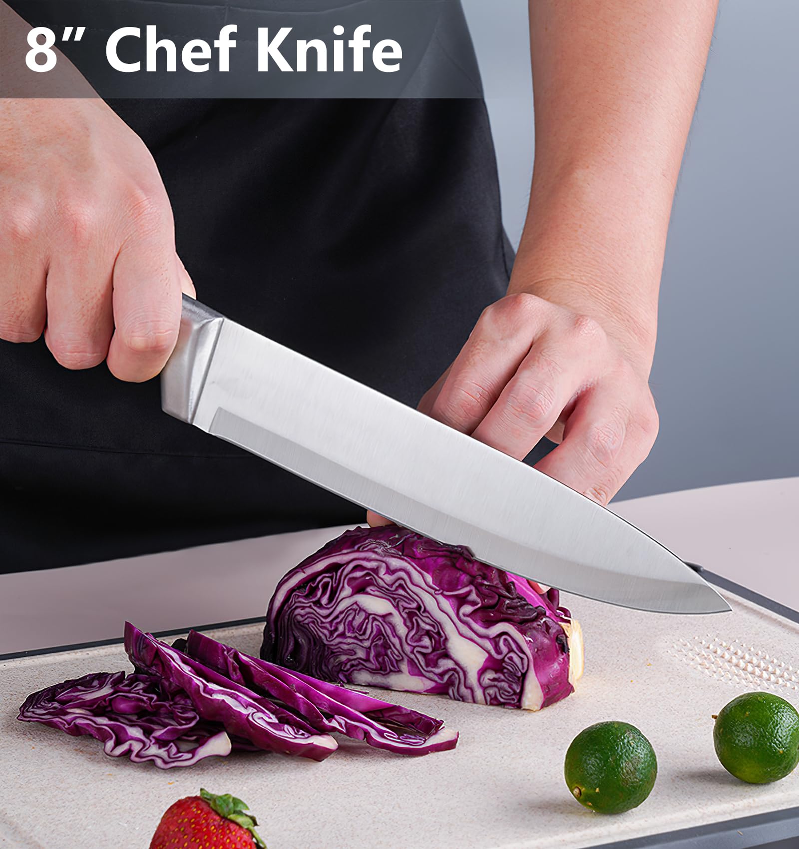 9Pcs White Kitchen Knife Set, DUFEIMOY Chef Knife Set Professional, Stainless Steel Knife Block Set with Scissors, Peeler and Knife Sharpener Rod for Cooking Meat Cutting