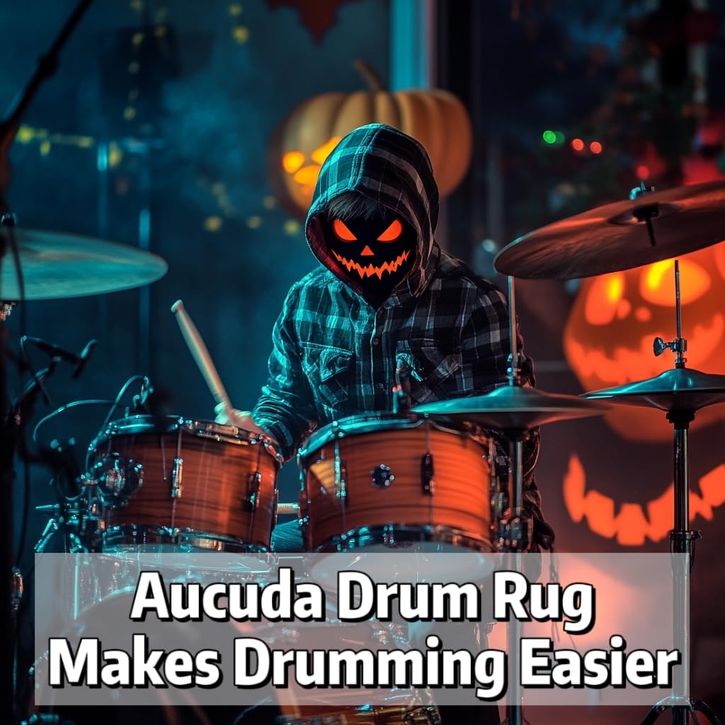 Aucuda Starry Blue Drum Rug Mat 4x6ft Tightly Woven Fabric Cool Drum Floor Mat with Non Slip Grip Bottom, Electric Drum Set Carpet Accessories for Holiday Practice, Apartment, Soundproof, Winter.
