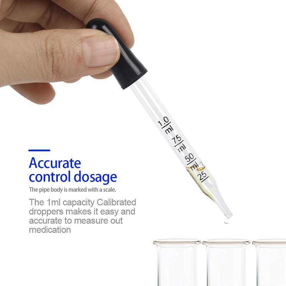ToToT 10pcs Dropper 5 Straight Tip + 5 Bent Tip Measured Dropper 1ml Glass Pipette for Lab, Perfume, Essential Oil