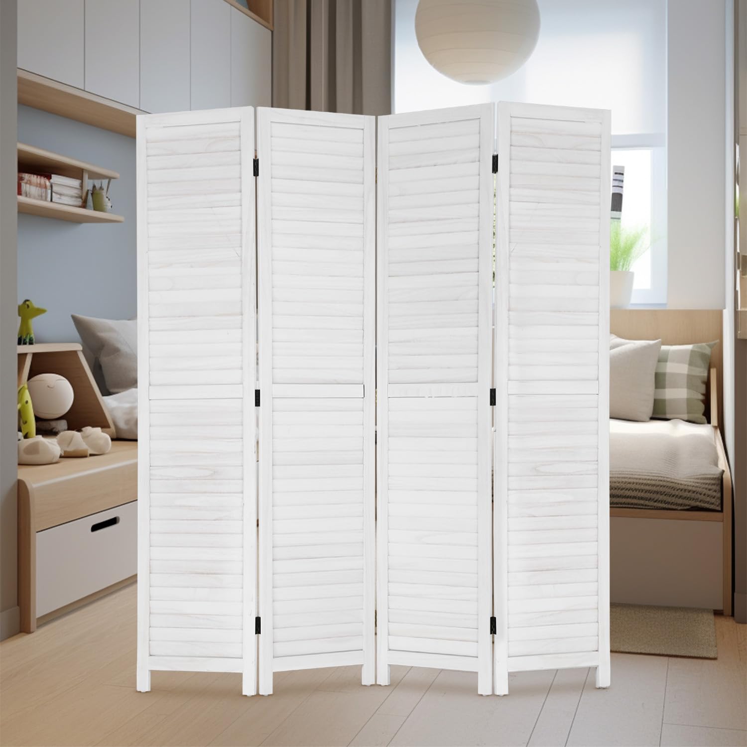 4 Panel Wood Room Divider Privacy Screen Wall Divider Folding Privacy Screens Room Divider Wall Portable Partition Room Divider Separator,White