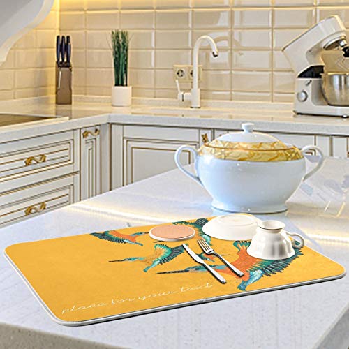 Animal Fly Bird Quote Dish Drying Mat 16"x18" Absorbent Machine Washable Hanging Fast Dry Pad Dish Protective Mat for Kitchen Countertop Heat Resistant Dinner Table Mat
