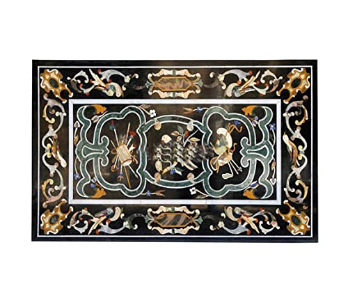 48" x 30" Inch Black Marble Dining Table Top/Coffee Table Top Italian Pietra Dura Design Outdoor Indoor Table, Office Table, Conference Table, Piece Of Conversation, Family Heir Loom