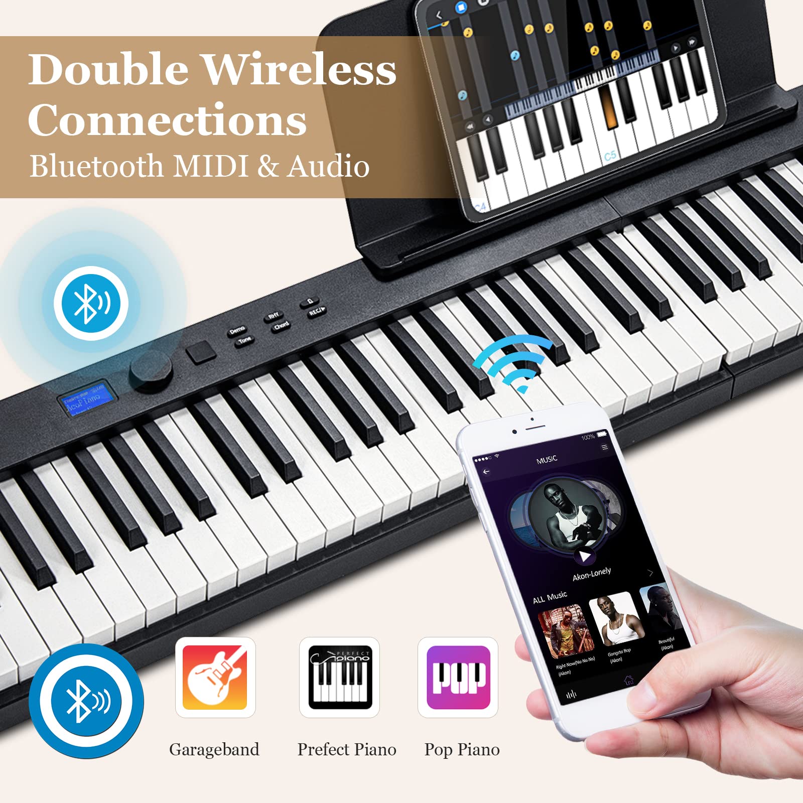 Costzon 88-Key Foldable Digital Piano Keyboard, Full Size Semi-Weighted Keyboard, Portable Electric Piano w/MIDI, Split Function, Sustain Pedal & Carrying Bag for Beginner (Black)
