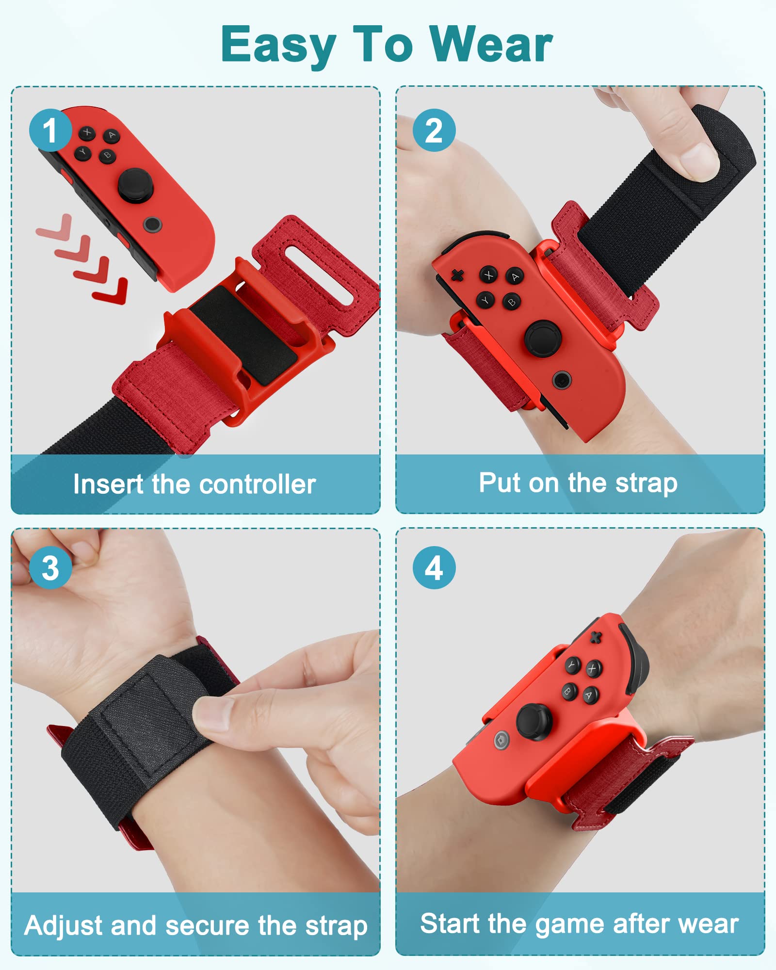 Wiilkac Upgrade Wrist Bands for Just-Dance 2024/2023/ 2022/2021/2020 Switch, Two Size Comfortable Adjustable Elastic Dance Strap for Switch Joystick Controller, 2 Pack(Red+Blue)