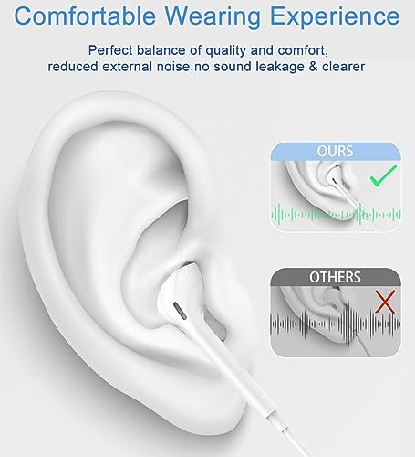 Apple Earbuds for iPhone Headphones Wired, Earphones with Lightning Connector [MFi Certified] Built-in Microphone & Volume Control, Noise Isolating Headsets for iPhone 14/13/12/11/XR/XS/X/8/7/SE-White