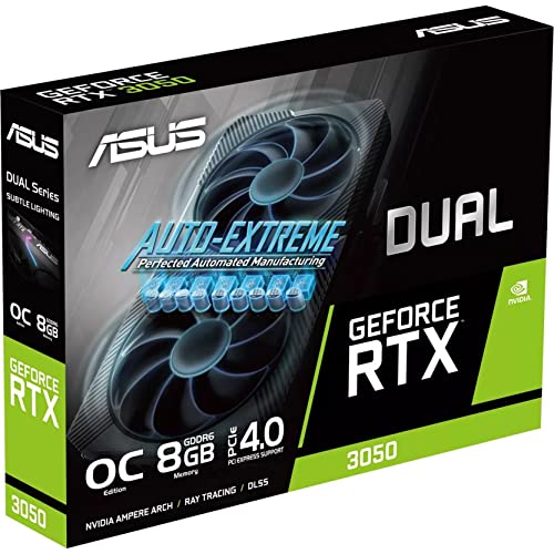 ASUS Dual NVIDIA GeForce RTX 3050 OC Edition Gaming Graphics Card - PCIe 4.0, 8GB GDDR6 Memory, HDMI 2.1, DisplayPort 1.4a, 2-Slot, Axial-tech Fan Design, 0dB Technology, Steel Bracket