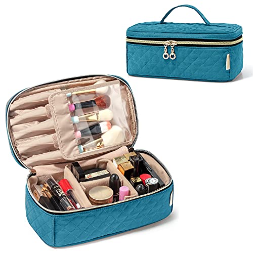 Teamoy Travel Makeup Brush Case, Makeup Train Organizer Bag with Handle for Makeup Brushes(up to 9-inch) and Essentials, Medium, Teal(BAG ONLY)