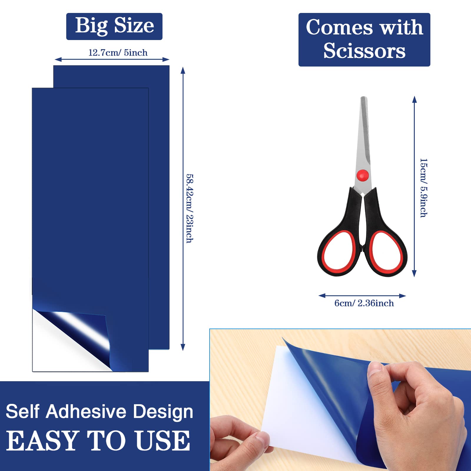 4 Pcs 23 x 5 Inch Vinyl Pool Repair Patch Kit Large Self-Adhesive PVC Pool Patch Repair Kit Cut-to-Size Inflatable Pool Patches with Scissors for Swimming Pools Inflatable Boat Products(Dark Blue)
