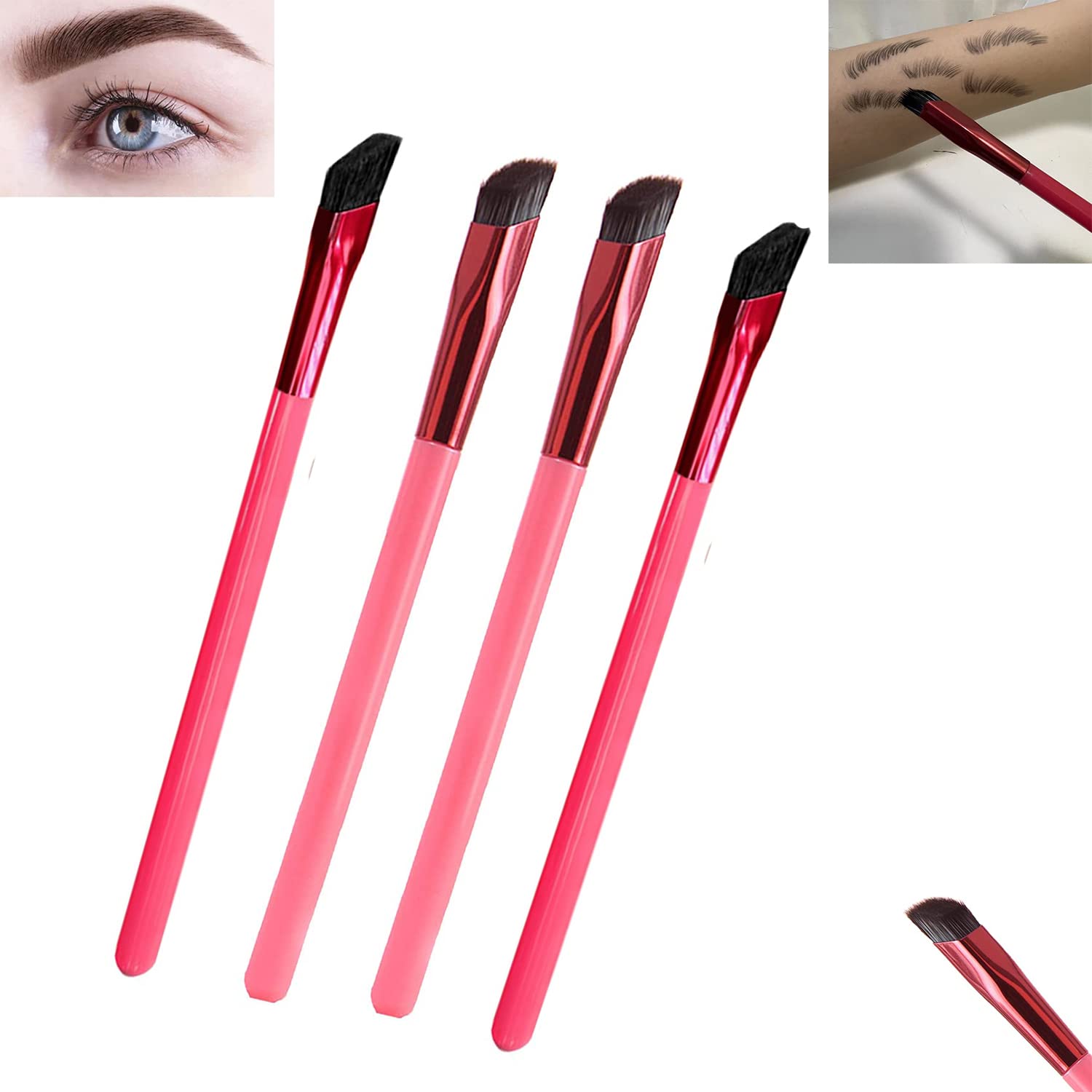 4 Pack Multifunctional Eyebrow Brush, Realistic Eyebrow Brush, Square Angled Eyebrow Brush, Eyeliner Makeup Brush, Eyebrow Concealer, Contour Brush (2 Black + 2 Brown)