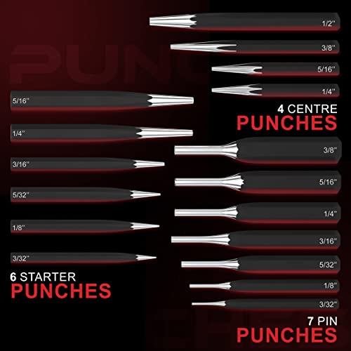 ABN Cold Chisel Set Automotive Punch Tool Kit β 29-Piece Punch Chisel Set β Pin Punch Set, Center Punch Set, & More