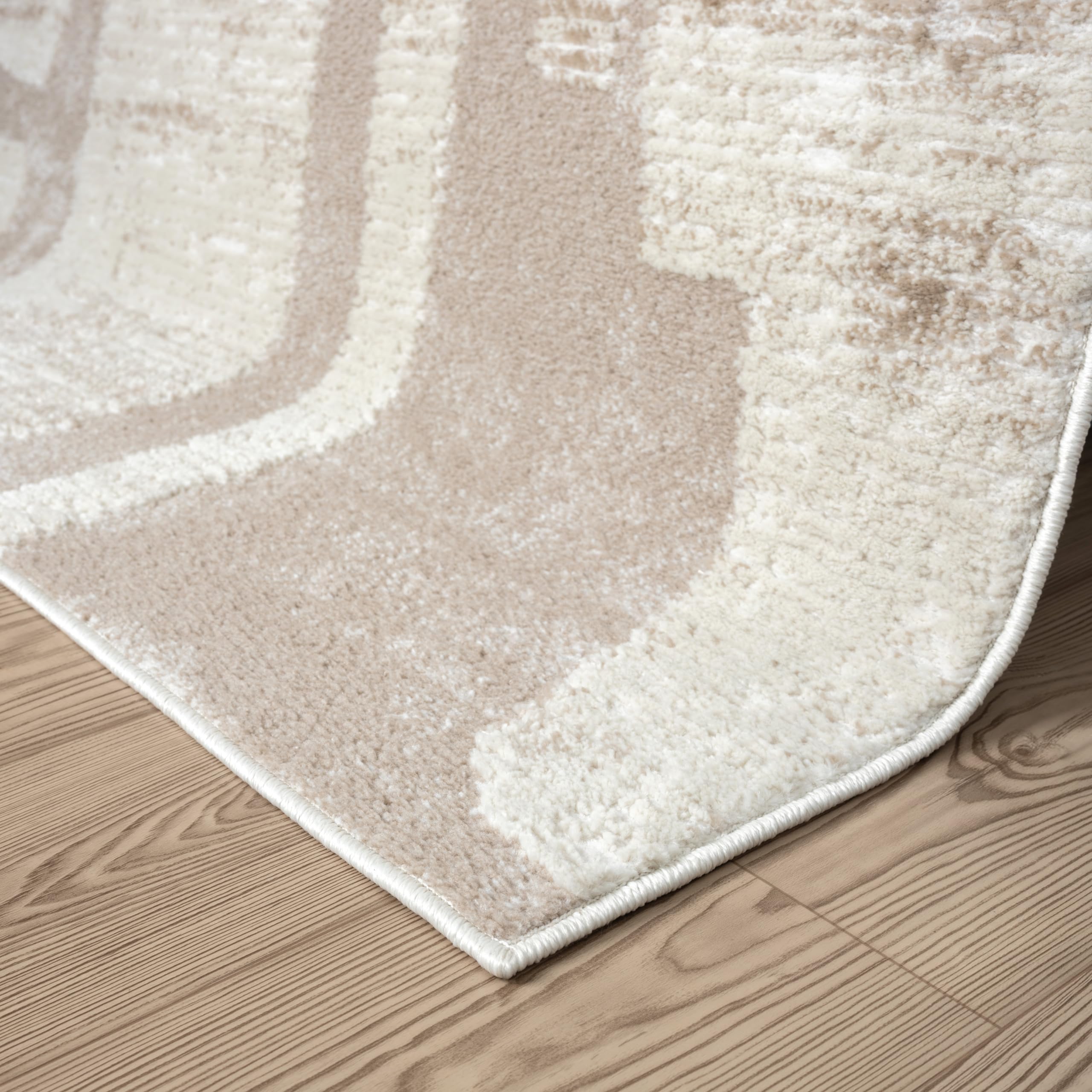 Abani Cream Area Rug for Living Room, Bedroom - Block Pattern- 8' x 10' -Durable & Easy to Clean