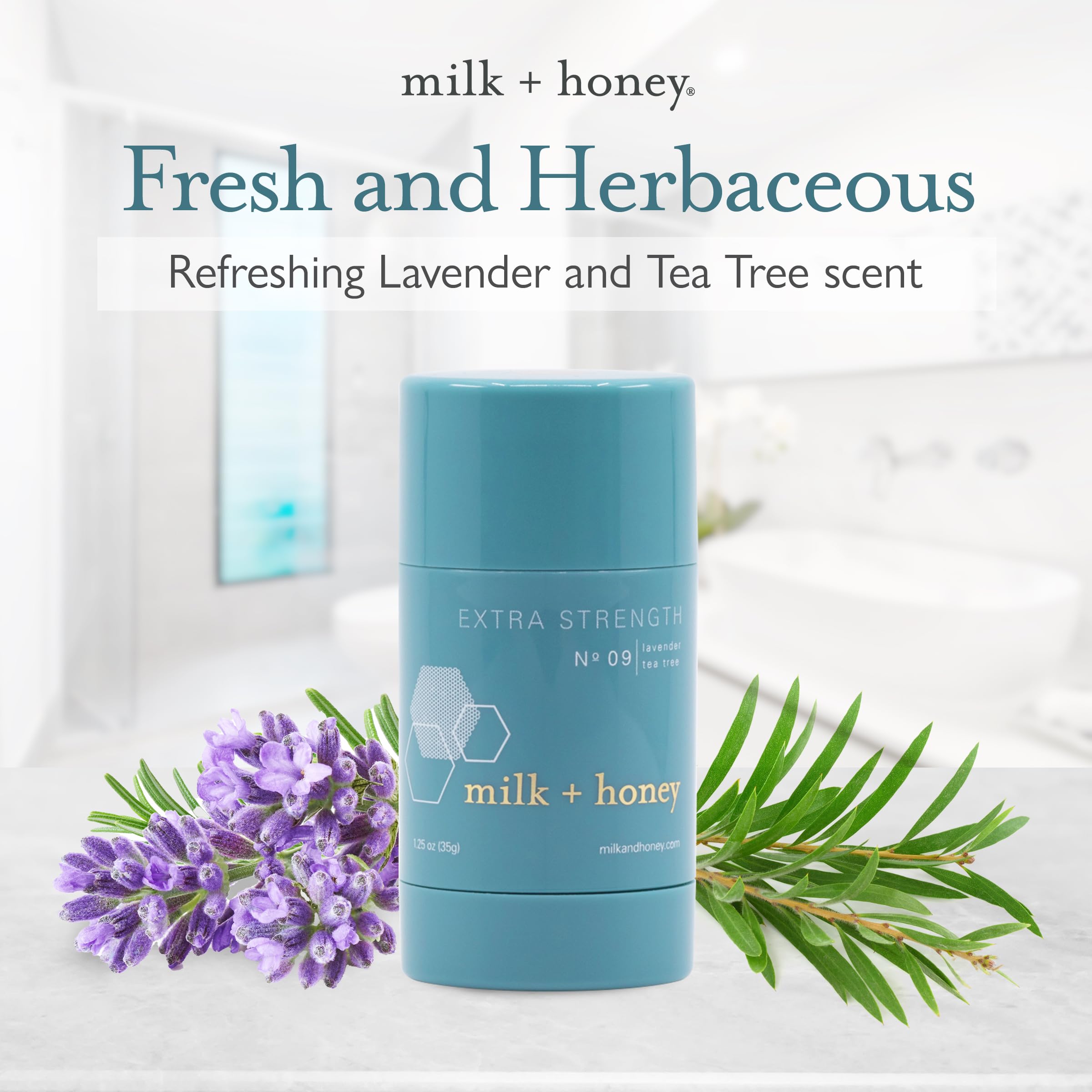 milk + honey Extra Strength Deodorant No. 09, Aluminum Free Deodorant for Women and Men, Natural Deodorant Gentle on the Skin, Lavender and Tea Tree scent