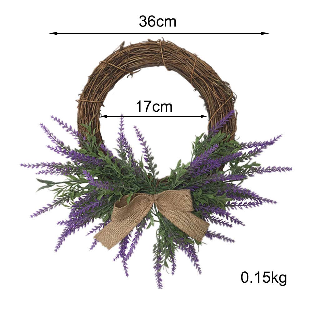 YINKUU 14 Inch Artificial Lavender Wreath, Silk Lavender Wreath with Bow, Spring Summer Hanging Wreath for Front Door Window Wall Wedding Party Home Garden Christmas Decor, Purple,