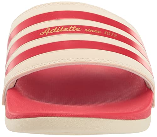 adidas Unisex Adilette Slides Sandal, Wonder White/Vivid Red/Gold Metallic, 13 US Women