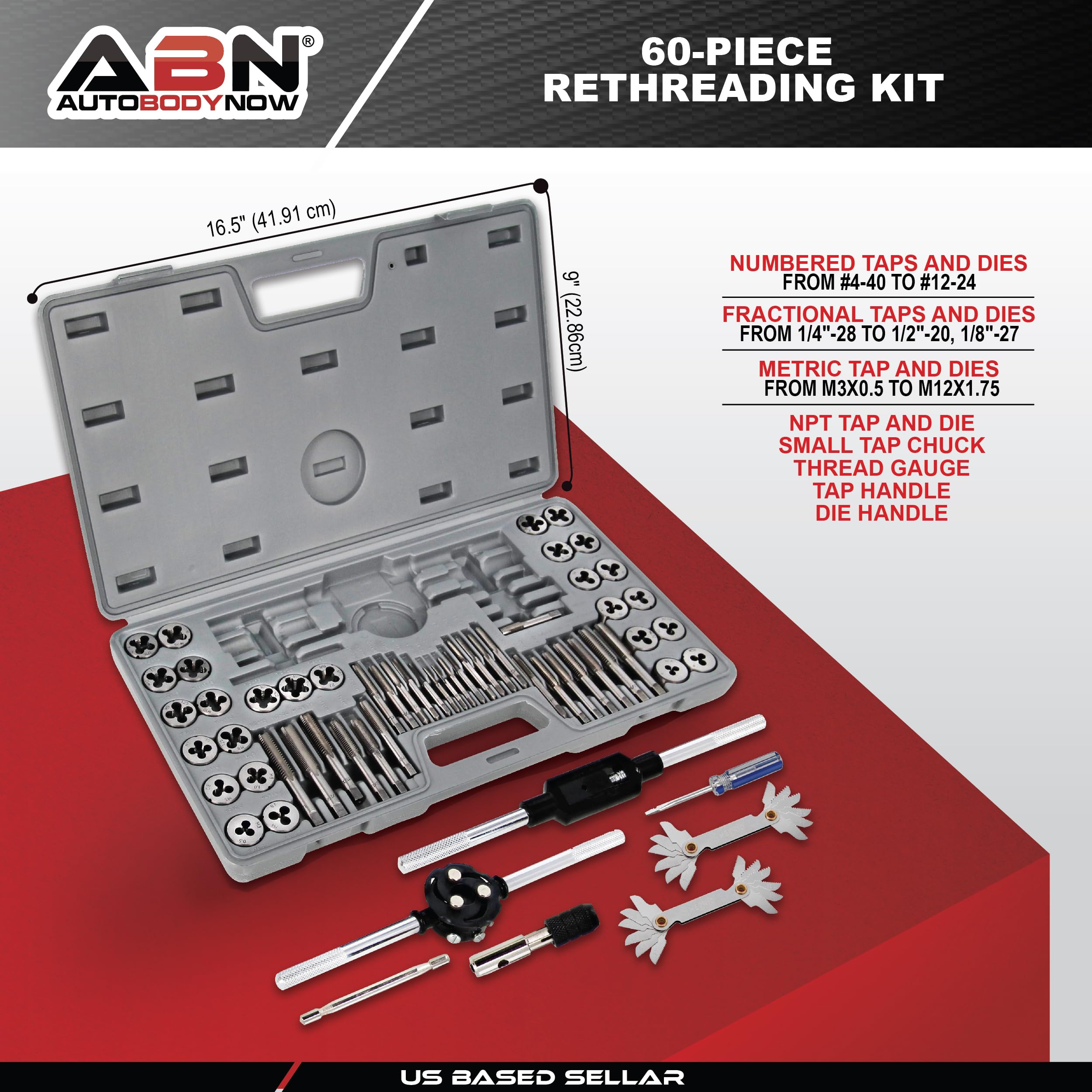 ABN Metric and SAE Standard Tap and Die 60-Piece Rethread Set Rethreading Kit for Cutting External and Internal Threads