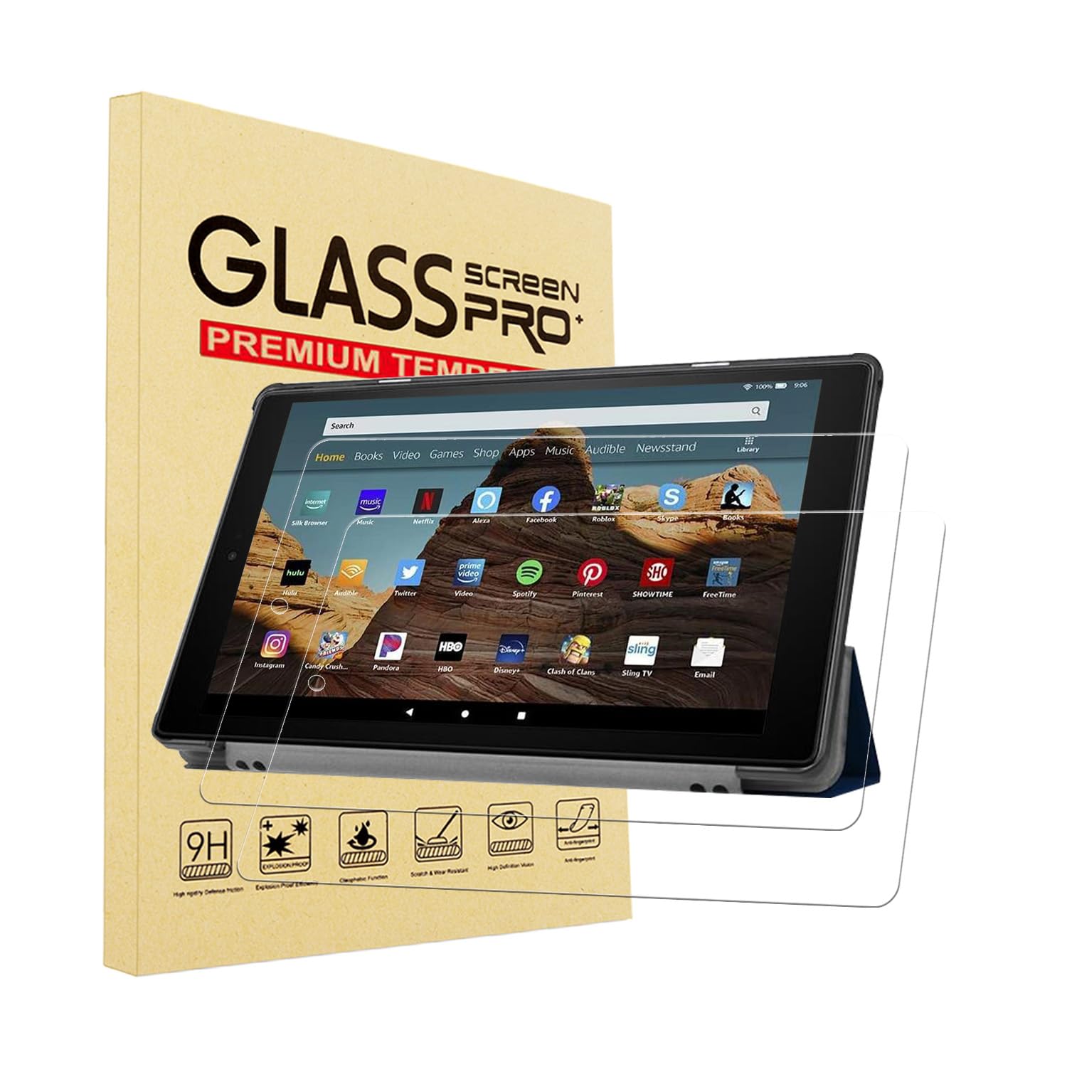 YINOVEEN 2 Pack Tempered Glass Screen Protector for Fire HD 10 Tablet 10.1 inch (9th/7th Generation, 2019/2017 Release), 2.5D Radian, 9H Hardness(Not Fit Fire HD 10 11th/13th Gen, 2021/2023)