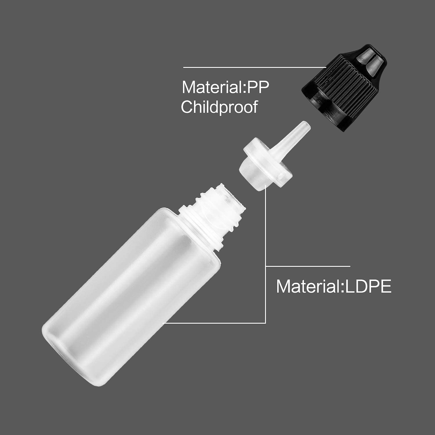 200 Pcs 15ml, 0.5 oz Plastic Eye Liquid Dropper Bottles with Childproof Cap, Durable Plastic Slightly Squeezable (WHITE 200ct), 0.5 OZ (15ml Dropper)