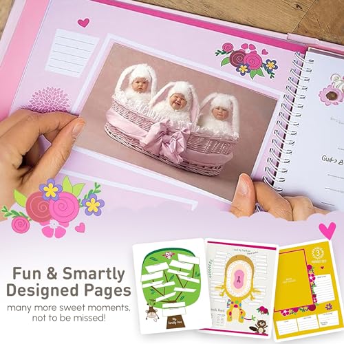 Ronica Memory Book for Baby Girl - Photo Album, Easy to Use Keepsake Scrapbook - Modern Keepsake for New Parents to Record Photos & milestones