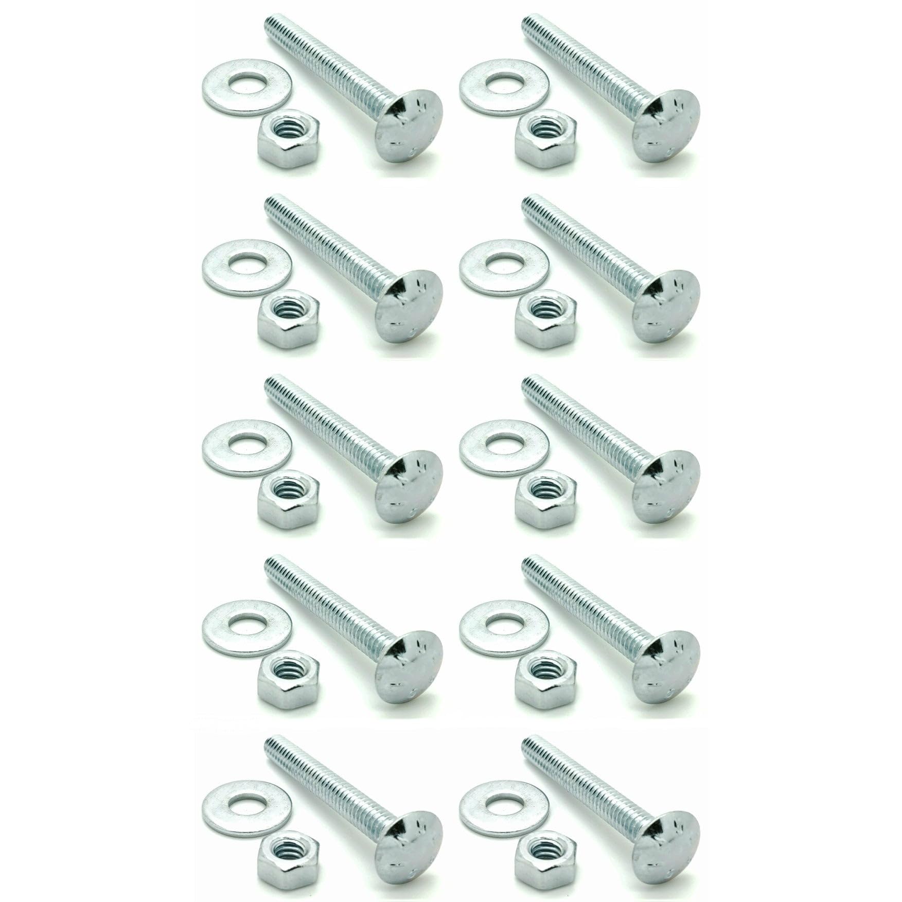 Ten (10) 5/16-18 x 2" Long Carriage Bolts Set w/Nuts & Washers (BCP301)