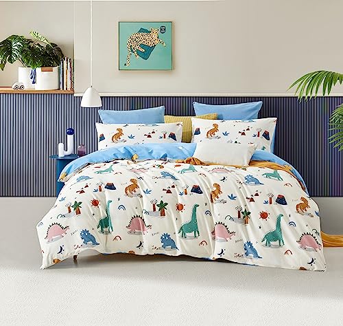 archers Kids Duvet Cover Set – Full, 4 pcs Include Reversible Duvet Cover, Fitted Sheet, 2 Pillowcases | 100% Cotton |Playful, Fun and Cozy Sheet Set | Dinosaur Print