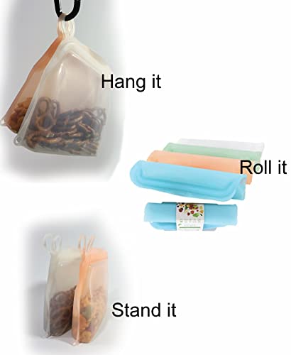 All- Purpose Reusable Silicone Ziplock Bag | Stand-Up: Small, Medium, Large | Space Saver | Travel Essentials, Make-up | Meal Prep | Storage | BPA free | Latex free| PVC free (Set of 4)
