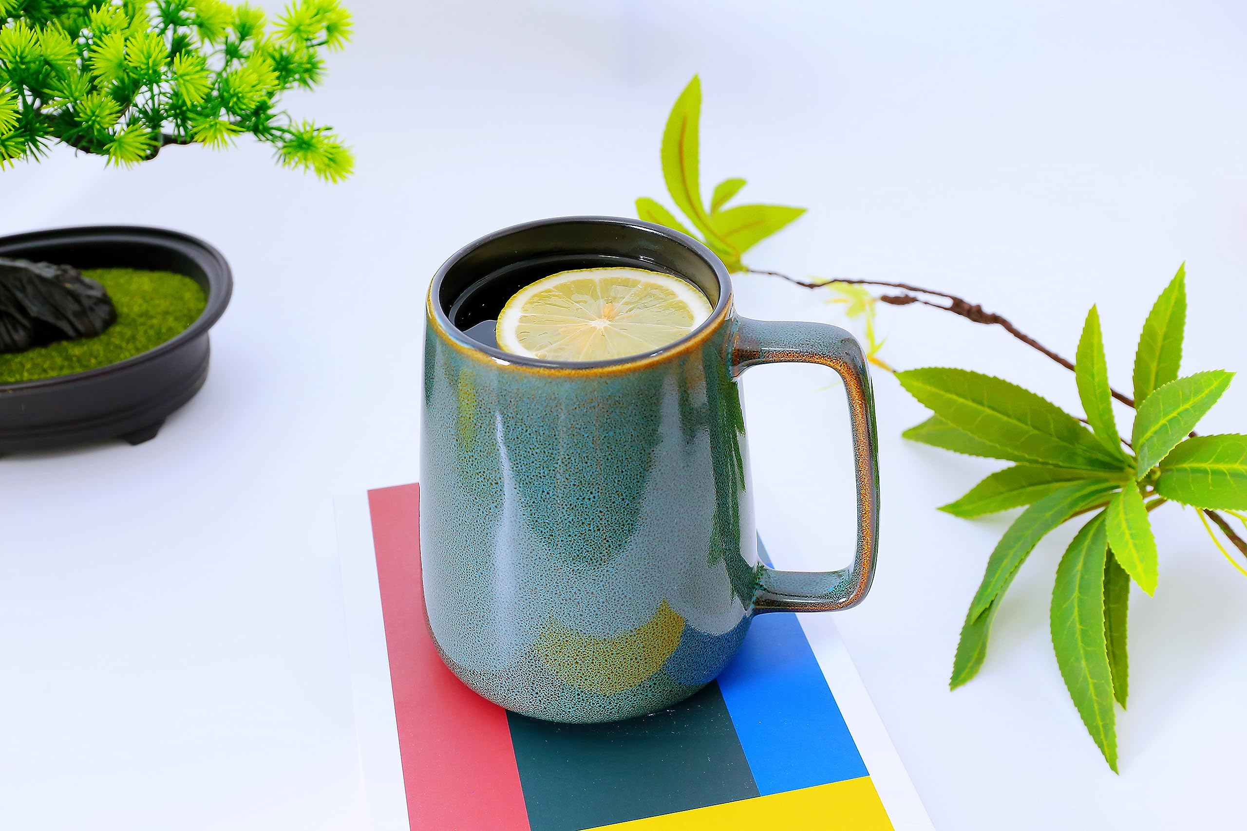 24 oz Ceramic Coffee Mug Large Milk Coffee Mug Tea Cup for Cocoa Cappuccino Latte Cereal Dishwasher Safe Microwave Safe (Green)