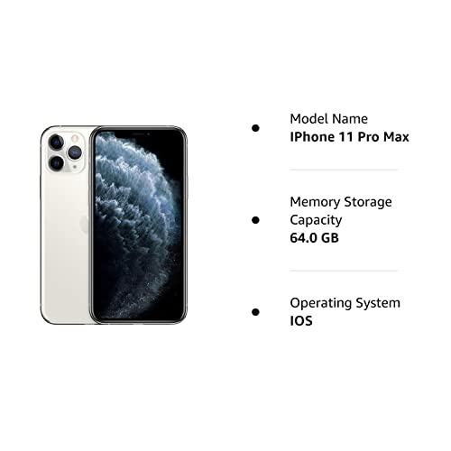 Apple iPhone 11 Pro Max, US Version, 64GB, Silver - Unlocked (Renewed)