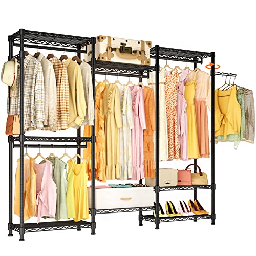 ACMETOP Portable Wardrobe Closet, 86 Inch Heavy Duty Clothes Rack for Hanging Clothes Free Standing Closet with 4 Hang Rods, 8 Shelves, 1 Storage Box & 2 Adjustable Side Hooks, Max Load 800LBS