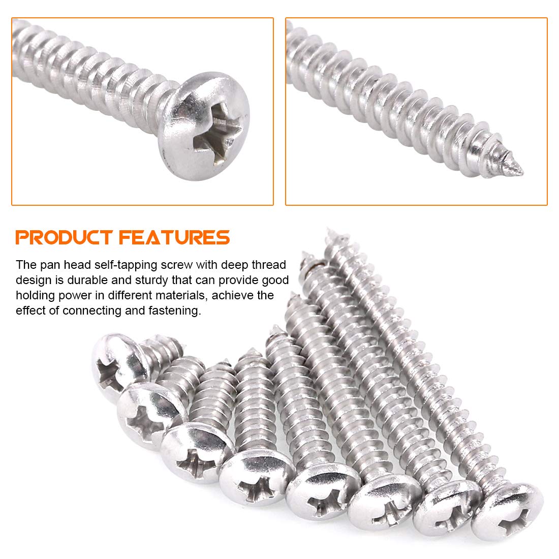 Rustark 150Pcs M5 304 Stainless Steel Round Pan Head Phillips Cross Screws Drive Self-Drilling Screws Assortment Kit