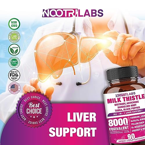 All-in-1 8000mg Highest Potency Milk Thistle NAC BeetRoot Artichoke Dandelion Root - Liver Health Support, Cleanse Detox & Repair, Antioxidant, Plus TUDCA Choline and Ginger - 90 Vegan Capsules