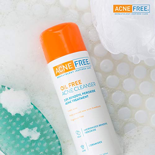 AcneFree Acne Free Oil-Free Cleanser, Benzoyl Peroxide 2.5% with Glycolic Acid to Prevent and Treat Breakouts Unscented, 8 Fl Oz