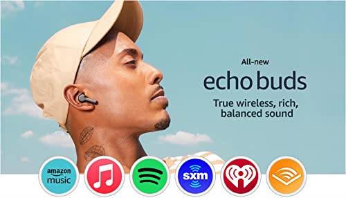All-new Echo Buds (2023 Release) | Semi-in-ear, True Wireless Bluetooth 5.2 Earbuds with Alexa, multipoint, 20H battery with charging case, fast charging, sweat resistant | Black
