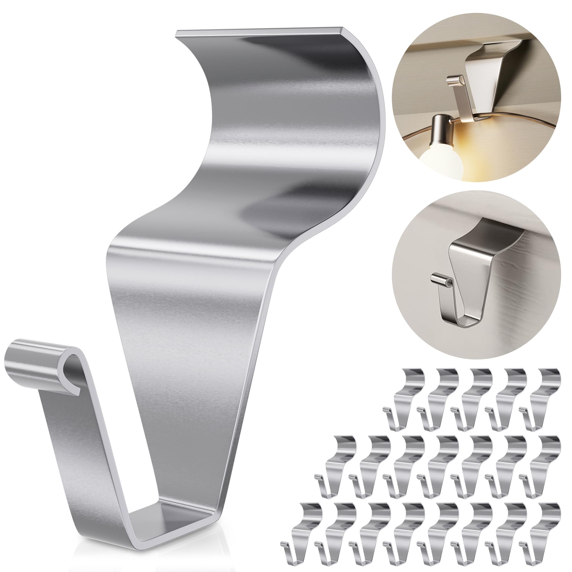 Amuille 20 Pack Vinyl Siding Hooks, No Hole Siding Hanging Hangers, Heavy-Duty Stainless Steel Vinyl Siding Hanger, Reusable Siding Clips for Hanging Holiday Decorations, Plaques, String Light