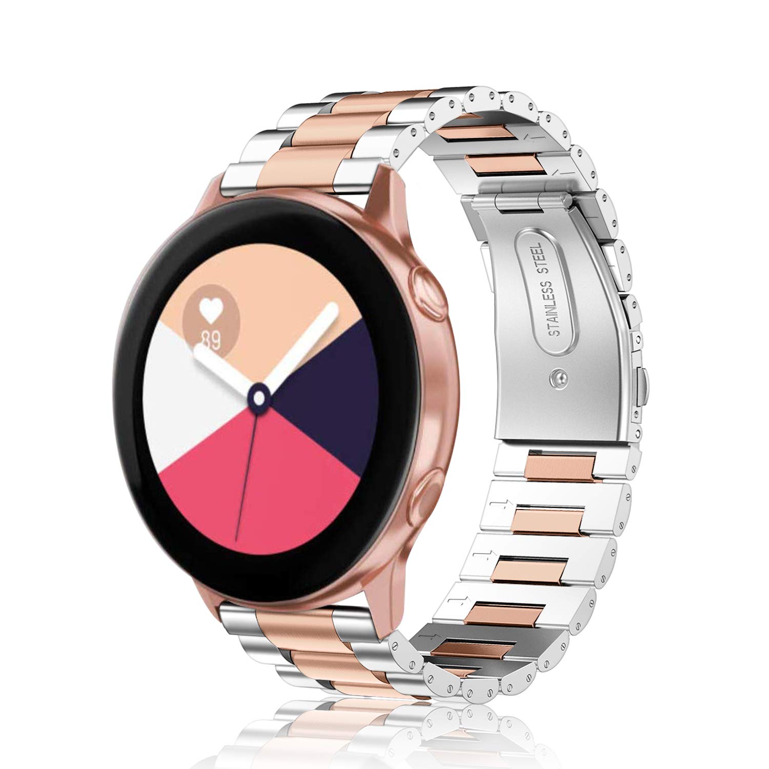 Fintie Bands Compatible with Galaxy Watch Active 40mm, 20mm Solid Stainless Steel Strap Compatible with Galaxy Watch Active 2 40mm & 44mm Smartwatch, Rose Gold, Silver