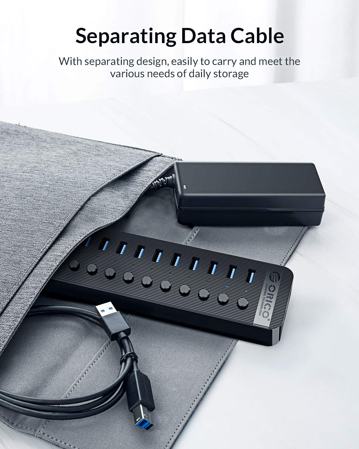 ORICO Powered USB Hub, 13 Ports 60W USB 3.0 Data Hub with BC1.2 Charging, Individual On/Off Switches and 12V/4A Power Adapter for Desktop Computer, PC, iMac, Mobile HDD, Flash Drive