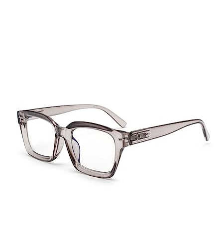 Akaia Blue Light Blocking (Rectangular) Reading Glasses, Anti Eyestrain, Computer Glasses, Gaming Glasses, TV Glasses for Women Men (Shiny Transparent Grey)