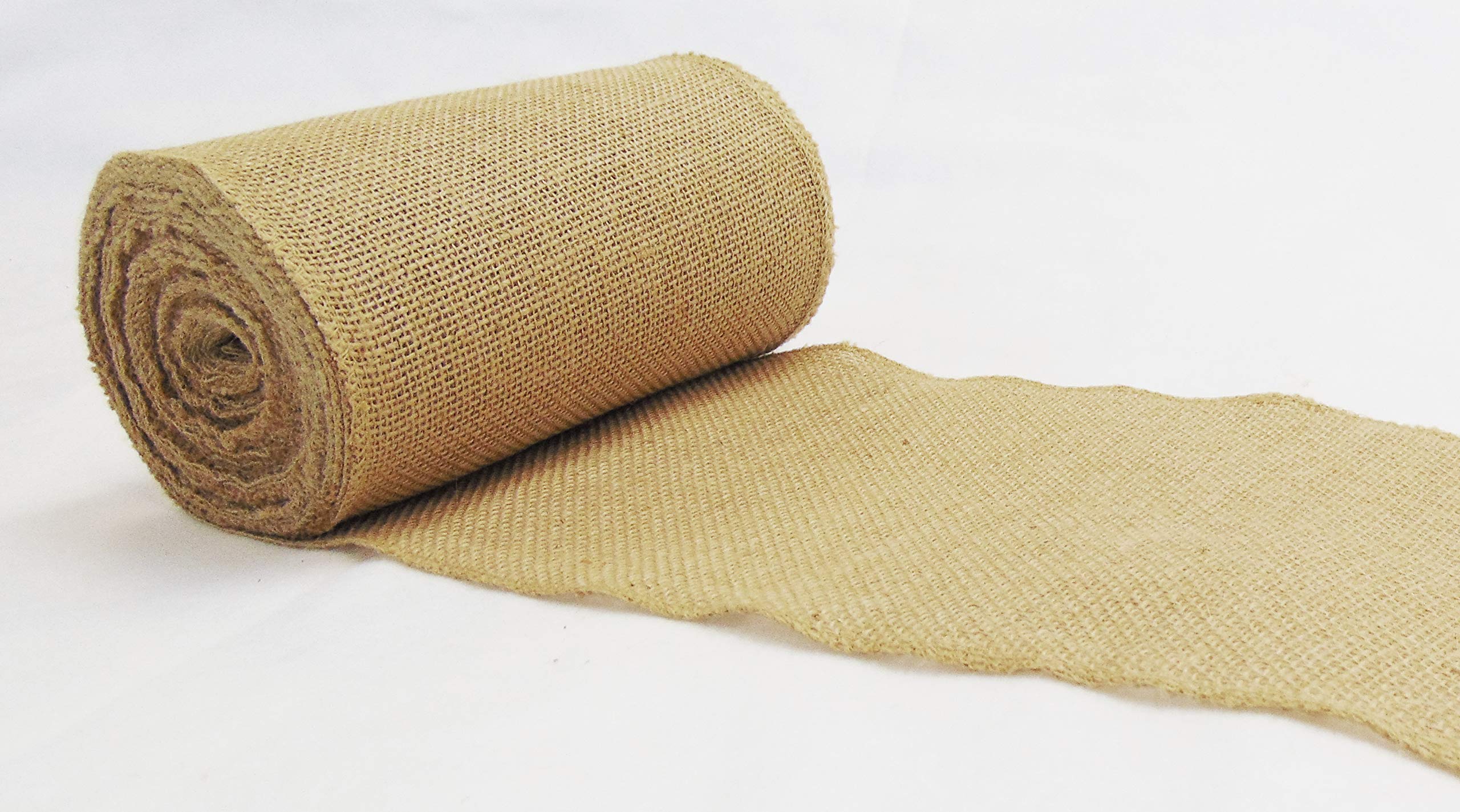 8 inch wide by 60 feet long tight weaved burlap tree plants wrap for protection ribbon | high density finished edges country style indoor outdoor table runner