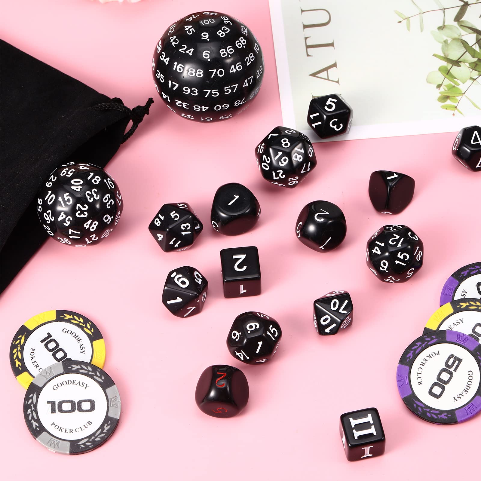 30 Pieces Polyhedral Dice Set 100 Sides Dice Set D3-D100 Spherical Dice in Opaque Black for Role Playing Table Games Party Supplies