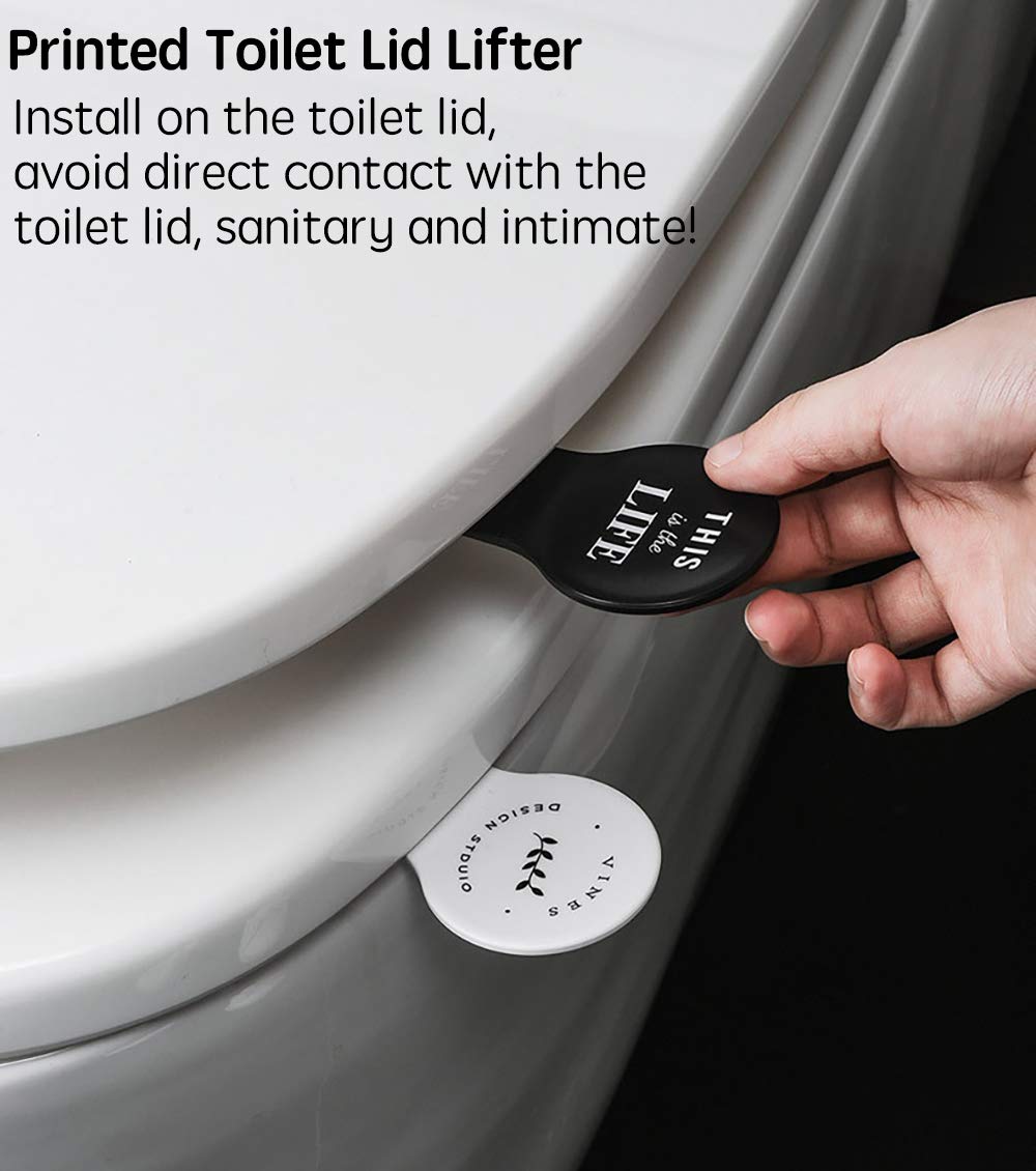 3 Pcs Fashion Pattern Toilet Seat Lifter,Avoid Touching Toilet Seat Handle Seat Cover Lifter,Handle Hygienic Clean, Toilet lid handle,Adhesive,Hygiene(Three-Design) White