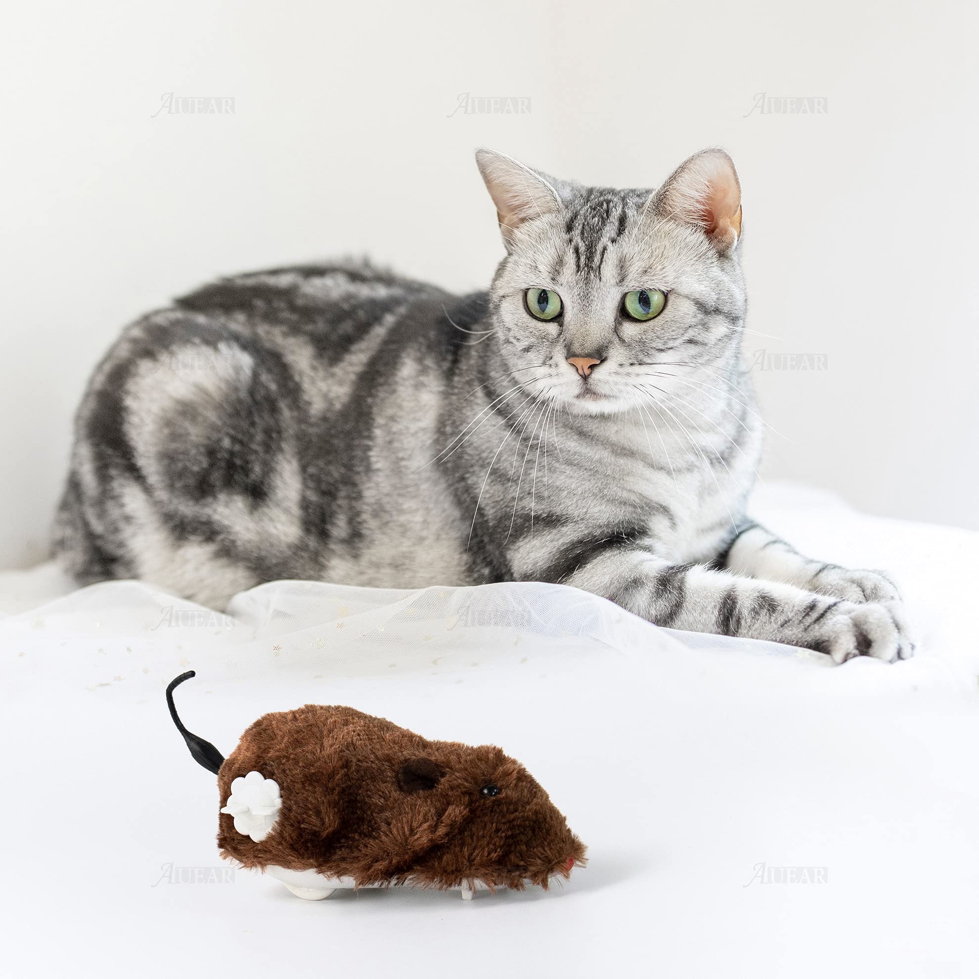 AUEAR, 4 Pack Wind Up Mouse Racing Mini Jumping Rat Plush Mice Realistic Looking Pet with Twirling Tail