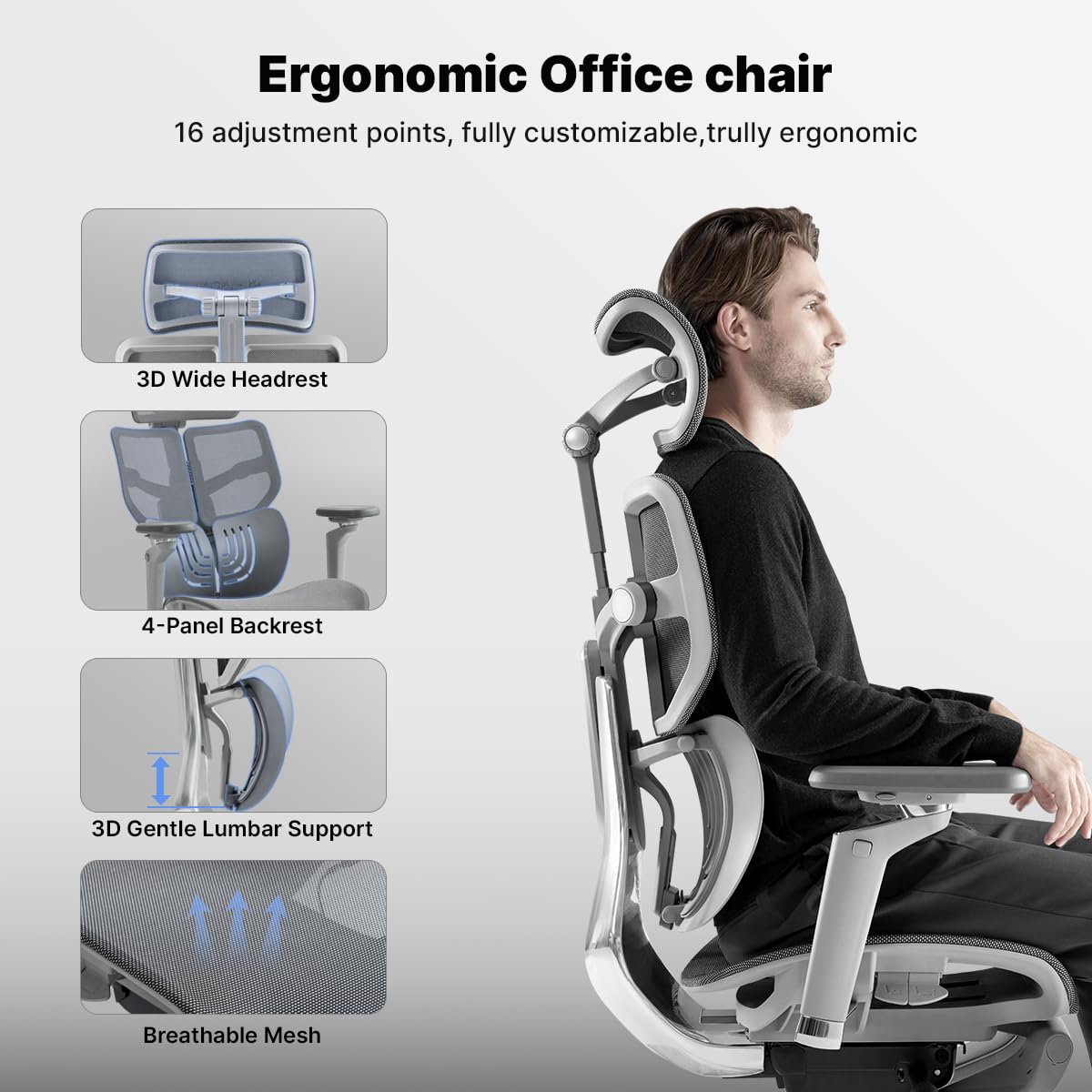 HINOMI X1 Ergonomic Office Chair with Foot Rest - Comfortable Computer Chair, Home Office Desk Chair with Lumbar Support, Comfy Mesh Office Chair, Gaming Chair for Adults (Black, Large)