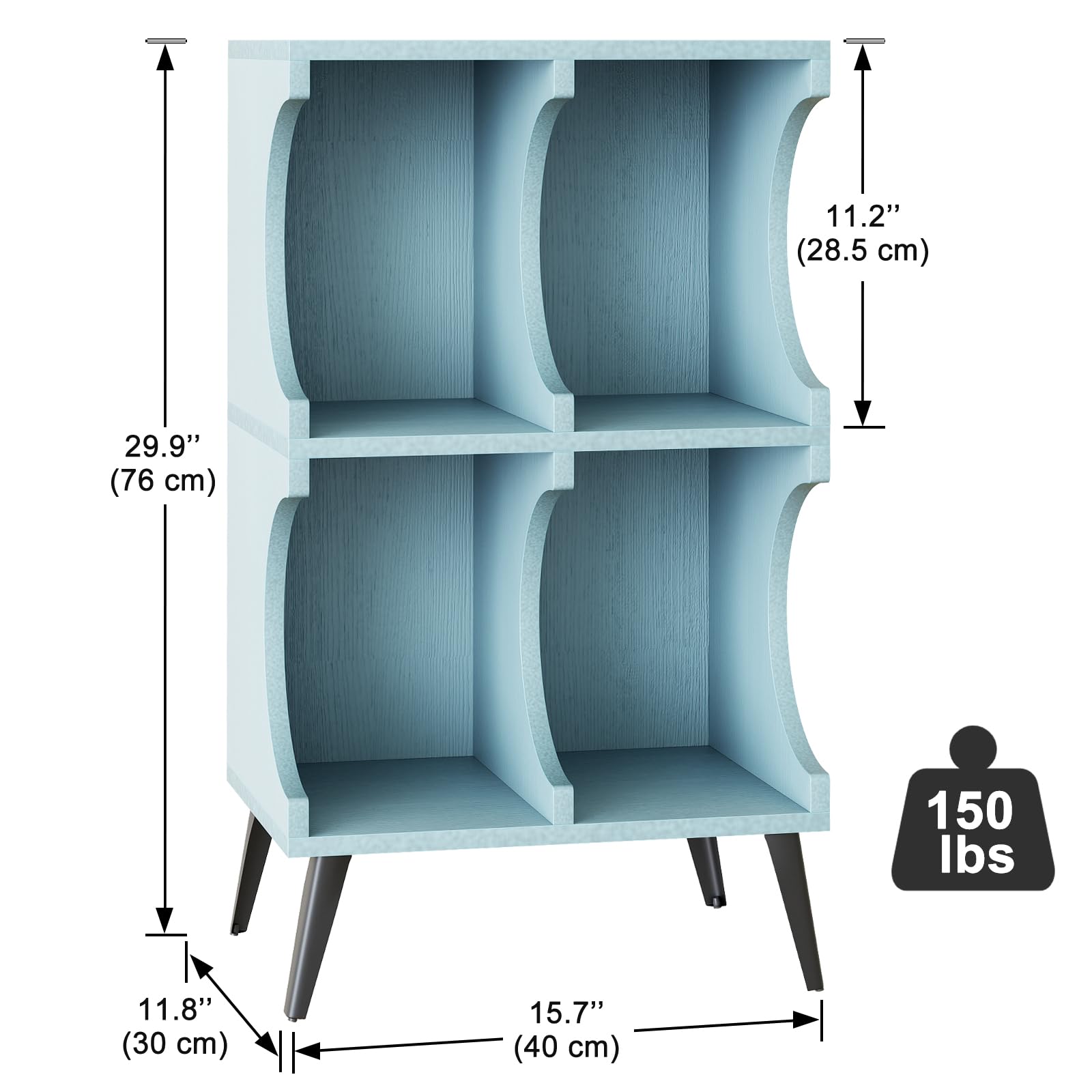 Aenuert Bookcase 4 Cube Bookshelf,Blue Open Cube Small Book Shelf Circle Arc Storage Shelf Display Cabinet Organizer,2 Tiers Modern Wooden Bookcase with Cubby Storage for Living Room,Bedroom,Office