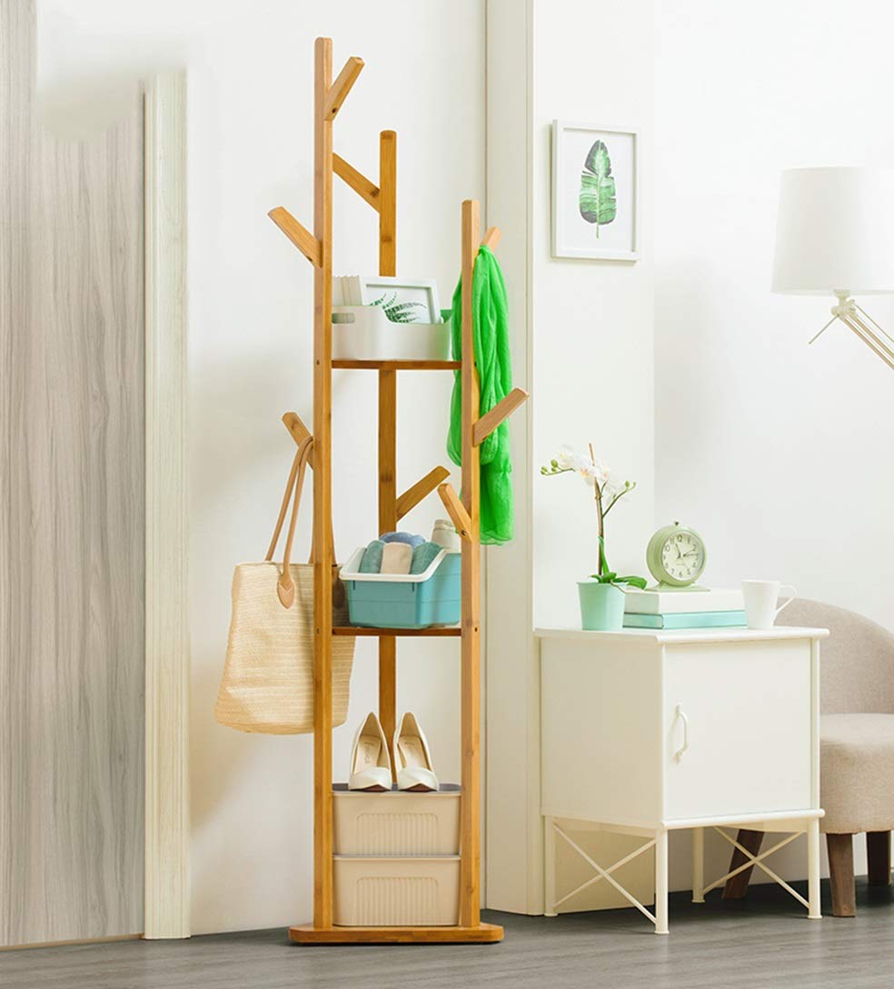 LUYIYI Solid Wood Simple Floor Simple Modern Clothes Rack Finishing Rack Living Room Storage Rack
