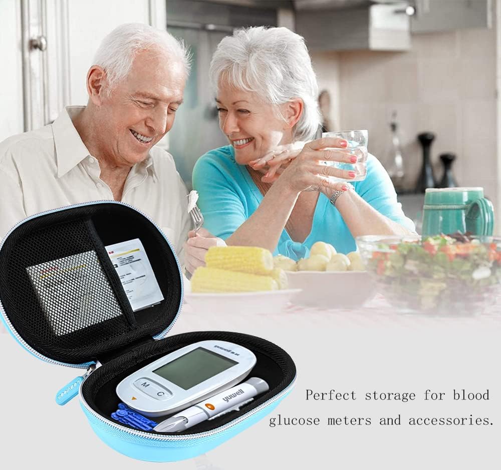 Leayjeen Portable Case Compatible with Blood Glucose Monitor Kit,Holds Glucometer, Lancing Device, Blood Sugar Test Strips,Lancets and Other Diabetic Testing Accessories-Blue(Case Only)