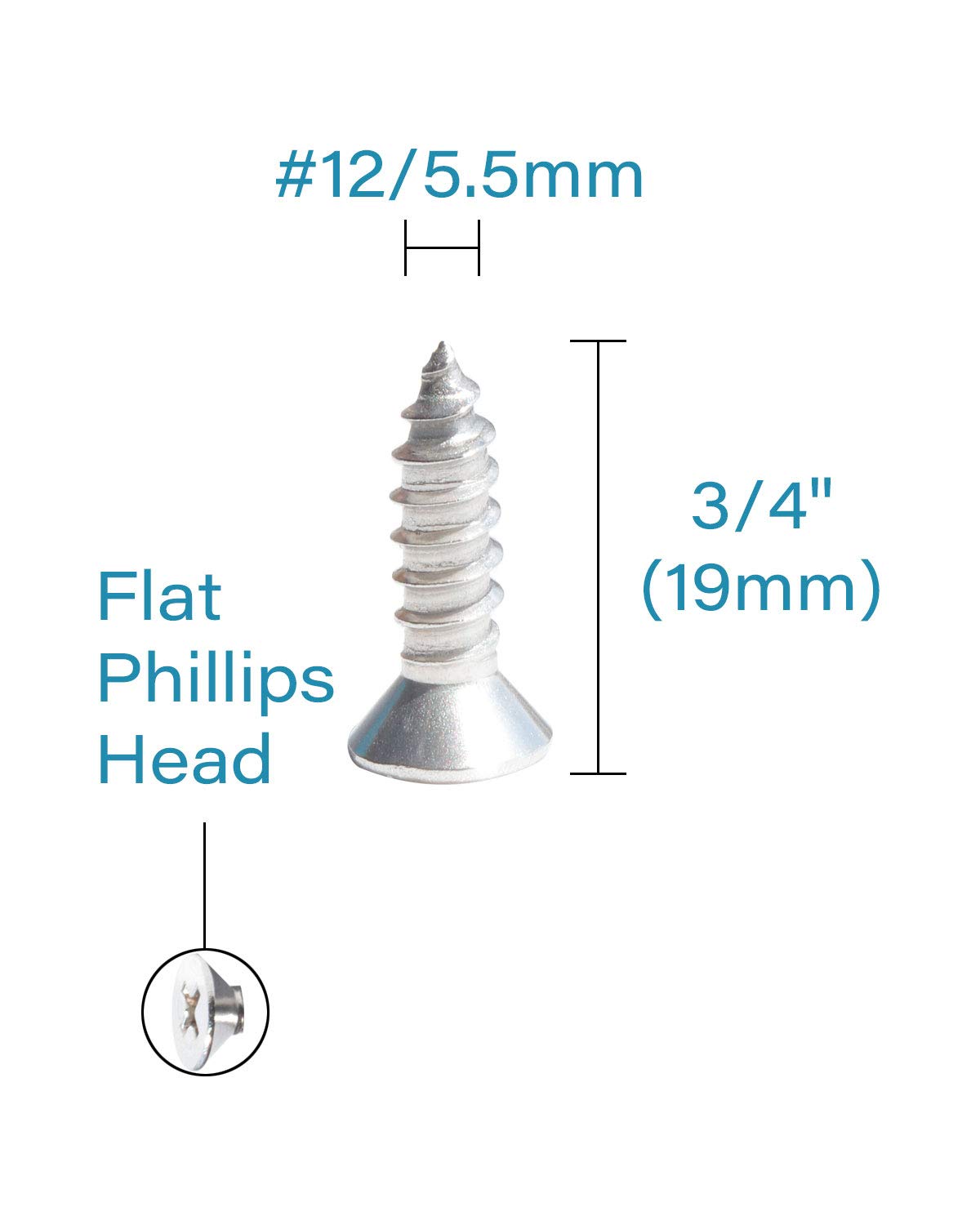 IMScrews 25pcs #12 x 3/4" (19mm) Stainless Flat Head Phillips Wood Screws 18-8 (304) Stainless Steel Countersunk Self Tapping Screws