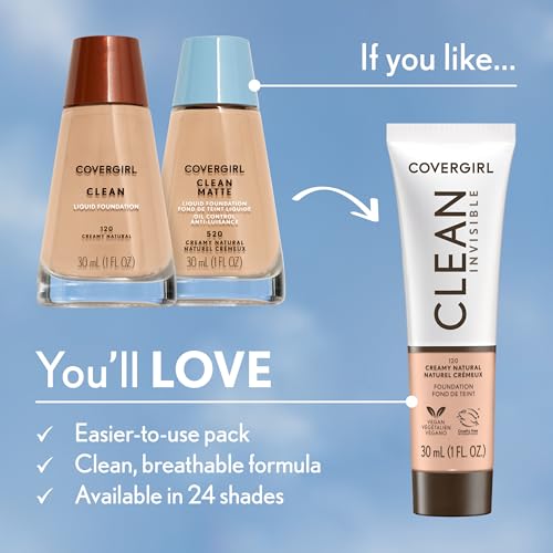 COVERGIRL, Clean Makeup Foundation, Natural Beige, 1 oz, 1 Count (packaging may vary)
