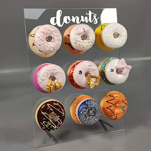 LUGUNU Reusable Acrylic Donut Wall Display Stand On Table, Crystal Clear Handmade Donut Holder for Baby Showers, Birthday, Holiday Gathering, Donut Party Decorations and More, 9 Pillars (Say Donuts)