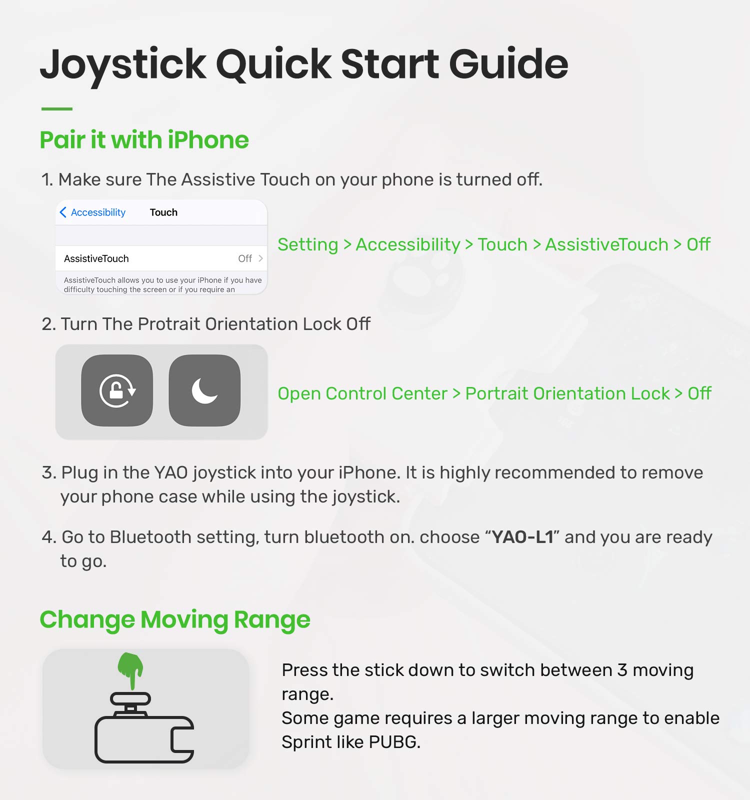 IFYOO YAO L1 Pro Mobile Game Controller Joystick for iPhone (iOS 13.4 or Later), Gaming Gamepad for PUBGG Mobile, Call of Duty Mobile(CODM), Wild Rift, Genshin Impact, with 2 pcs Finger Sleeve - White